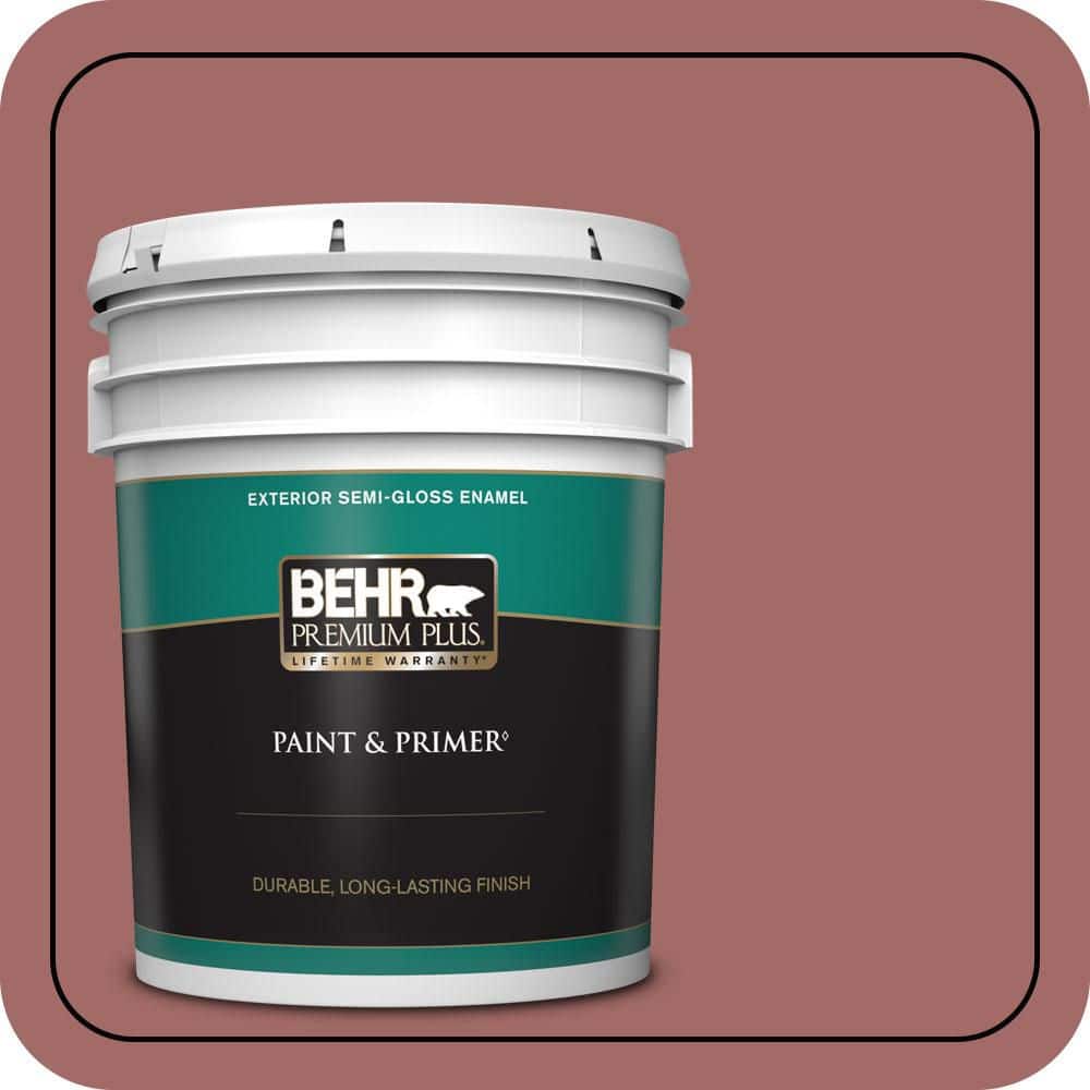 BEHR PREMIUM PLUS 5 gal. #S150-5 Vermilion Semi-Gloss Enamel Exterior ...