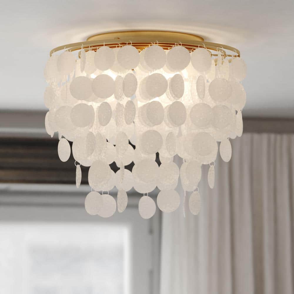 VAXCEL Elsa 16-in. W Gold Brass Modern Coastal Glam Flush Mount Ceiling ...