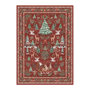 HaiiMeid Christmas 9 ft. x 12 ft. Red Halo Christmas Trees Area Rug ...