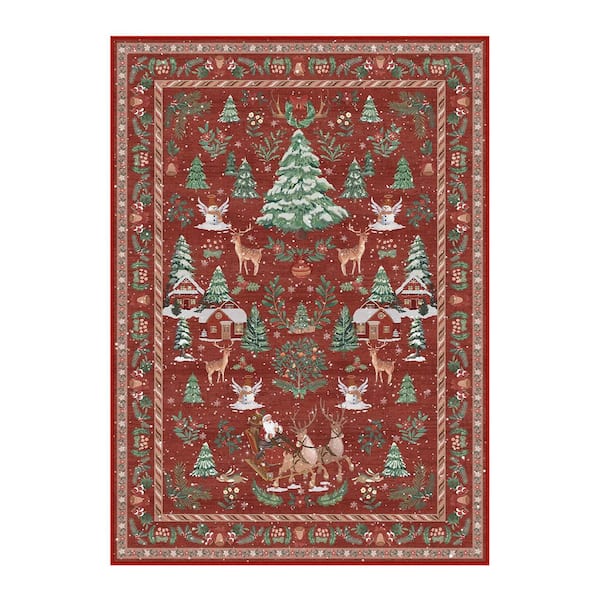 HaiiMeid Christmas 8 ft. X 10 ft. Red/Green Elk Snowman Christmas Tree ...