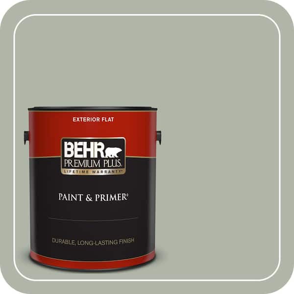 BEHR PREMIUM PLUS 1 gal. #ICC-56 Green Tea Flat Exterior Paint & Primer ...