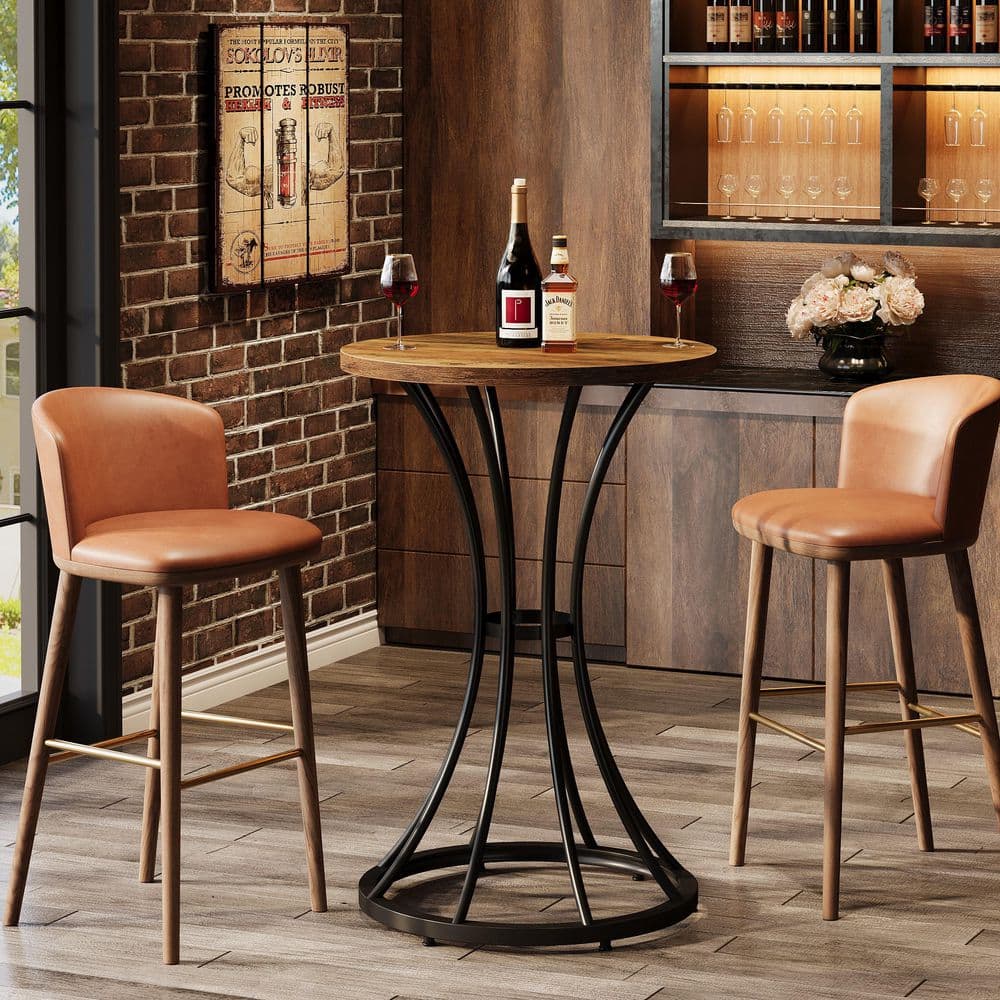 BYBLIGHT Kearsten Wooden Brown Round Bar Table with Metal Frame, 37.4 ...