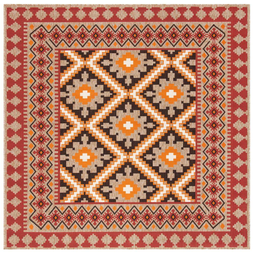 SAFAVIEH Veranda Red/Natural 3 ft. x 3 ft. Square Geometric Border ...