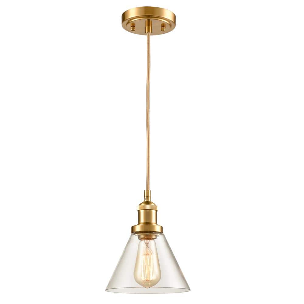 CLAXY 60-Watt 1-Light Gold Finished Shaded Pendant-Light with Clear ...