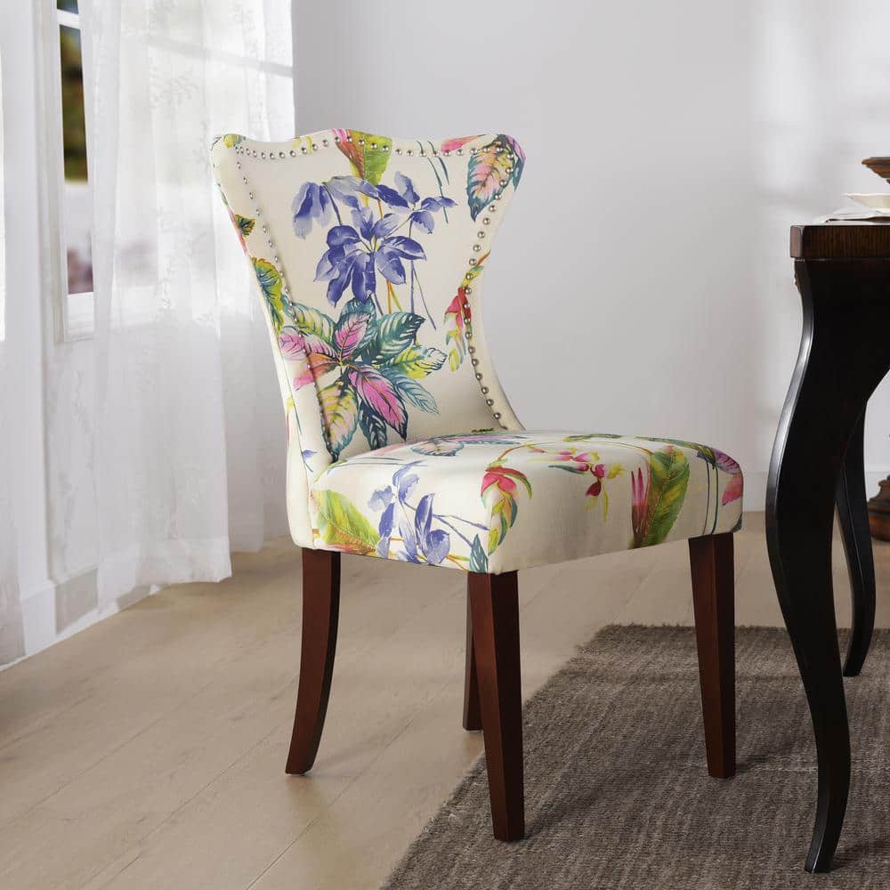 Jennifer Taylor Paradise Glam Off-White/Floral Upholstered Dining Chair ...