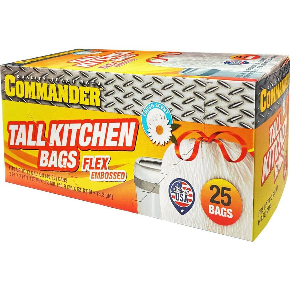 Commander 13 gal. 0.7 MIL Fresh Scent White Drawstring Trash Bags-24 in ...