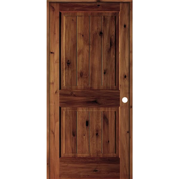 Krosswood Doors 36 in. x 80 in. Knotty Alder 2 Panel Left-Hand Square ...