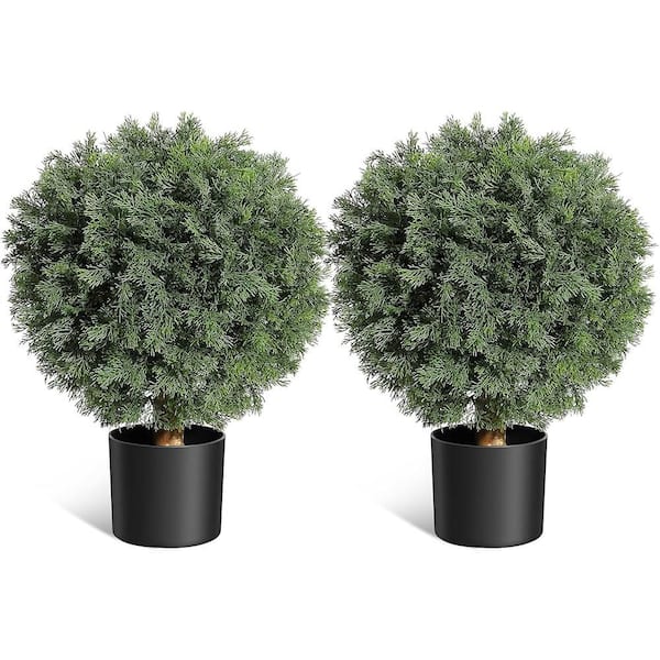 24 in. 2 Pack Artificial Cedar Ball Tree, Cedar Potted Plant with Pot ...