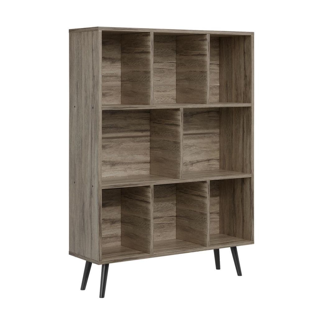 JEAREY 43.3 in. Tall Gray Wood 8-Shelf Accent Bookcase, Standard ...