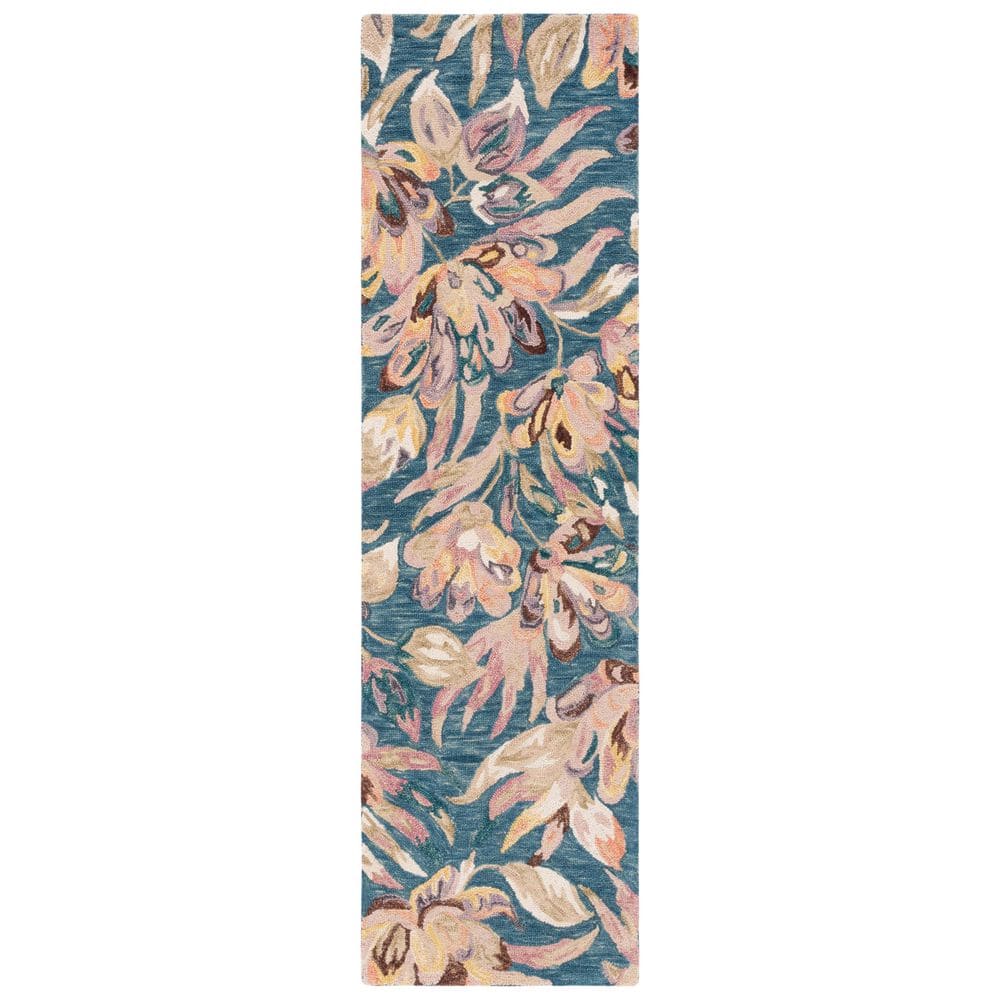 SAFAVIEH Blossom 2 ft. x 8 ft. Blue/Plum Oversized Floral Runner Rug ...