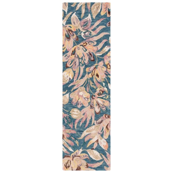 SAFAVIEH Blossom 2 ft. x 8 ft. Blue/Plum Oversized Floral Runner Rug ...
