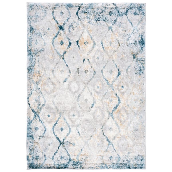 SAFAVIEH Meadow 5 ft. x 8 ft. Gray/Blue Gold Distressed Trellis Area ...