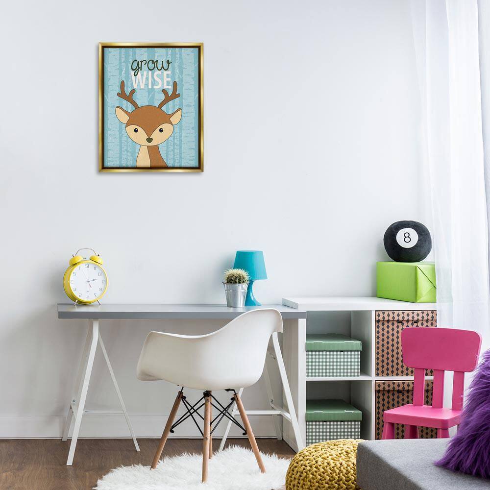 Stupell Industries Grow Wise with Deer by Kim Allen Gold Floater Frame Animal Graphic Art Print ...