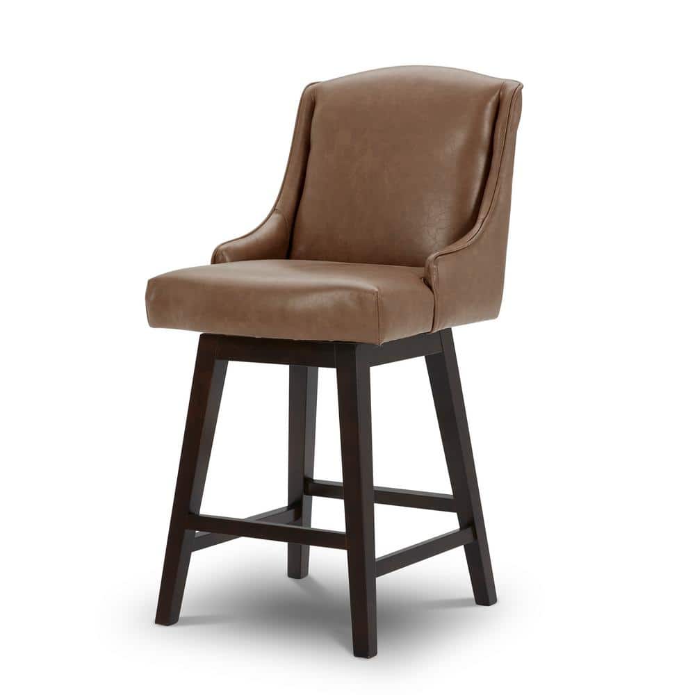 Spruce & Spring 26 in. Syrinx Saddle Brown High Back Wood Swivel ...