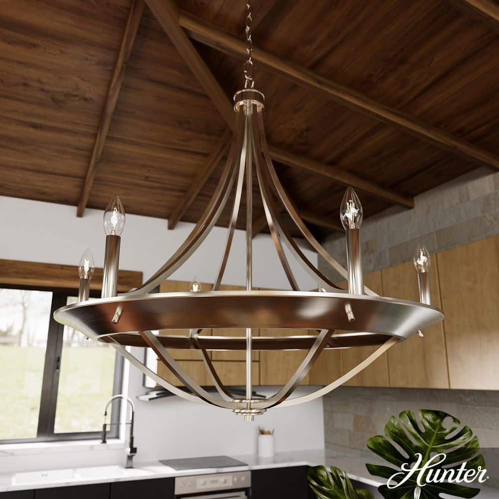 Hunter Perch Point 6-Light Brushed Nickel Candlestick Chandelier 19415 ...