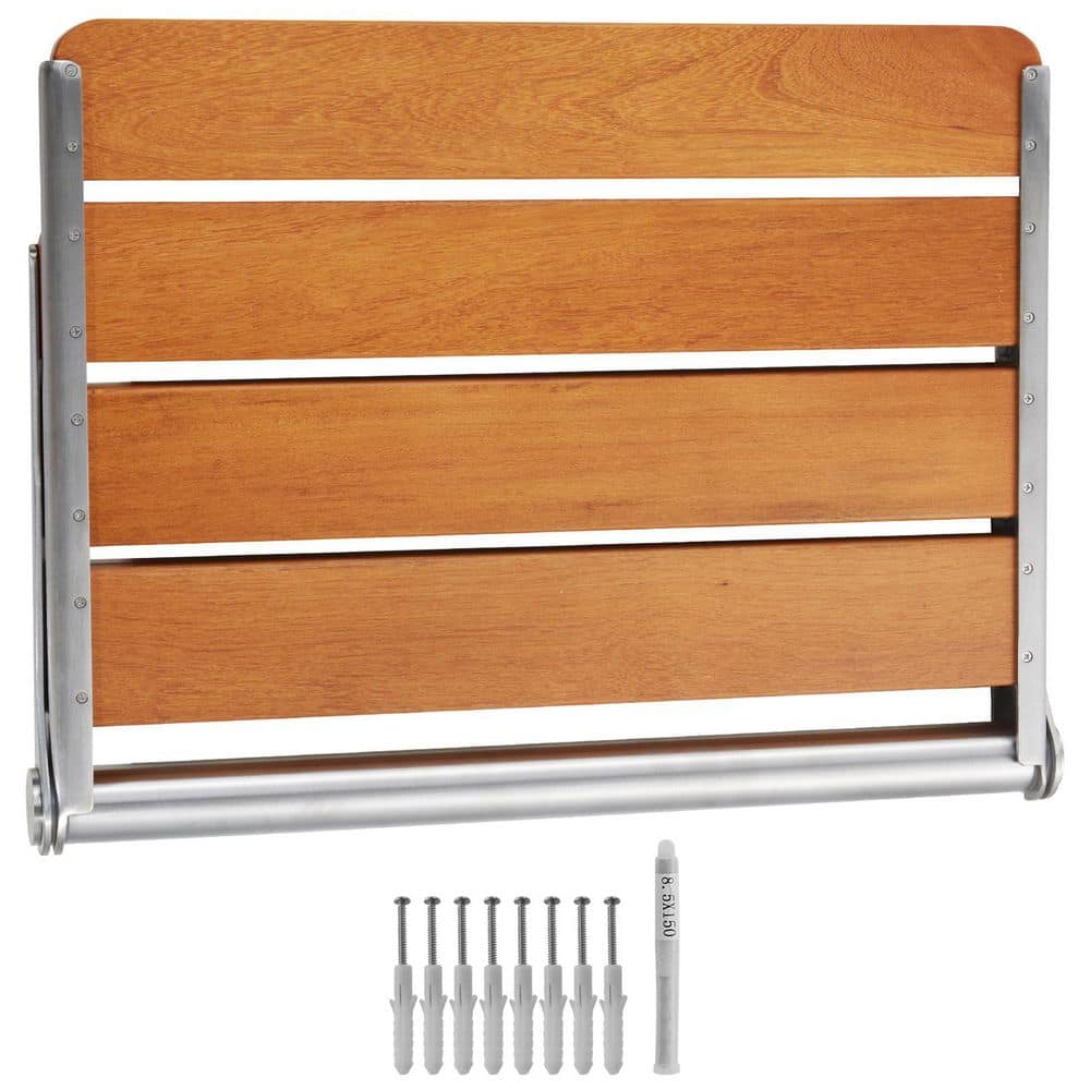SVOPES Wall-Mounted Folding Teak Shower Seat, 20.9L x 16W x 12.5H in ...