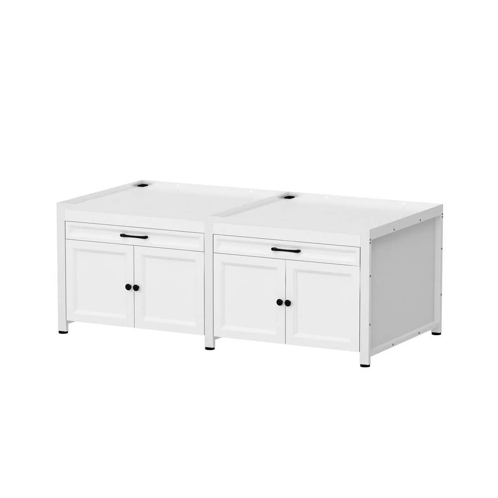 FUFU&GAGA 58.3 in. Laundry Pedestal in White with Storage Cabinet and ...