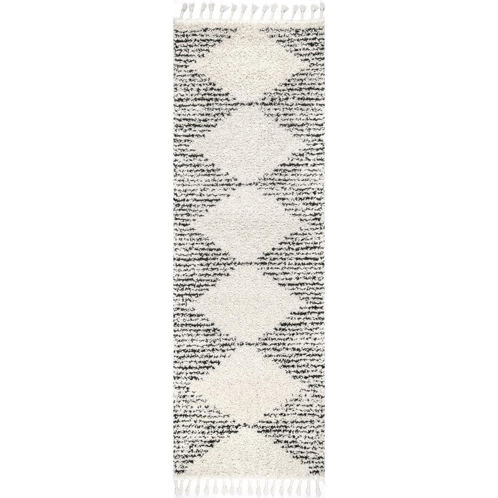 nuLOOM Bria Moroccan Diamond Shag Off-White 3 ft. x 14 ft. Runner Rug ...