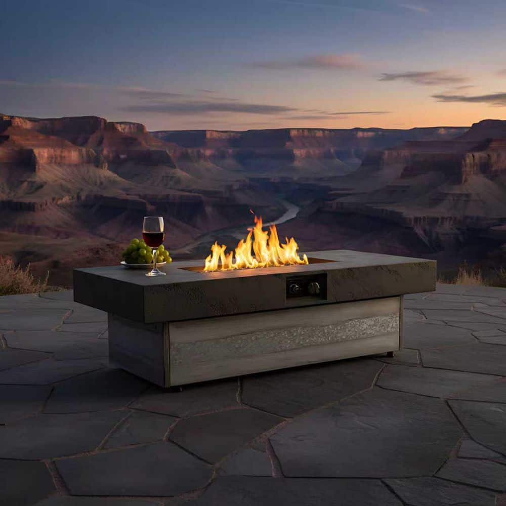 Noble House Gregory 48 in. 50000 BTU Cement Grey Rectangle Iron Propane ...