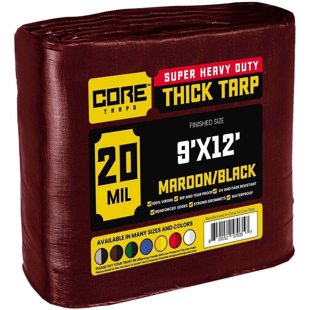 CORE TARPS 9 ft. x 12 ft. Maroon 20 Mil Heavy Duty Polyethylene Tarp ...