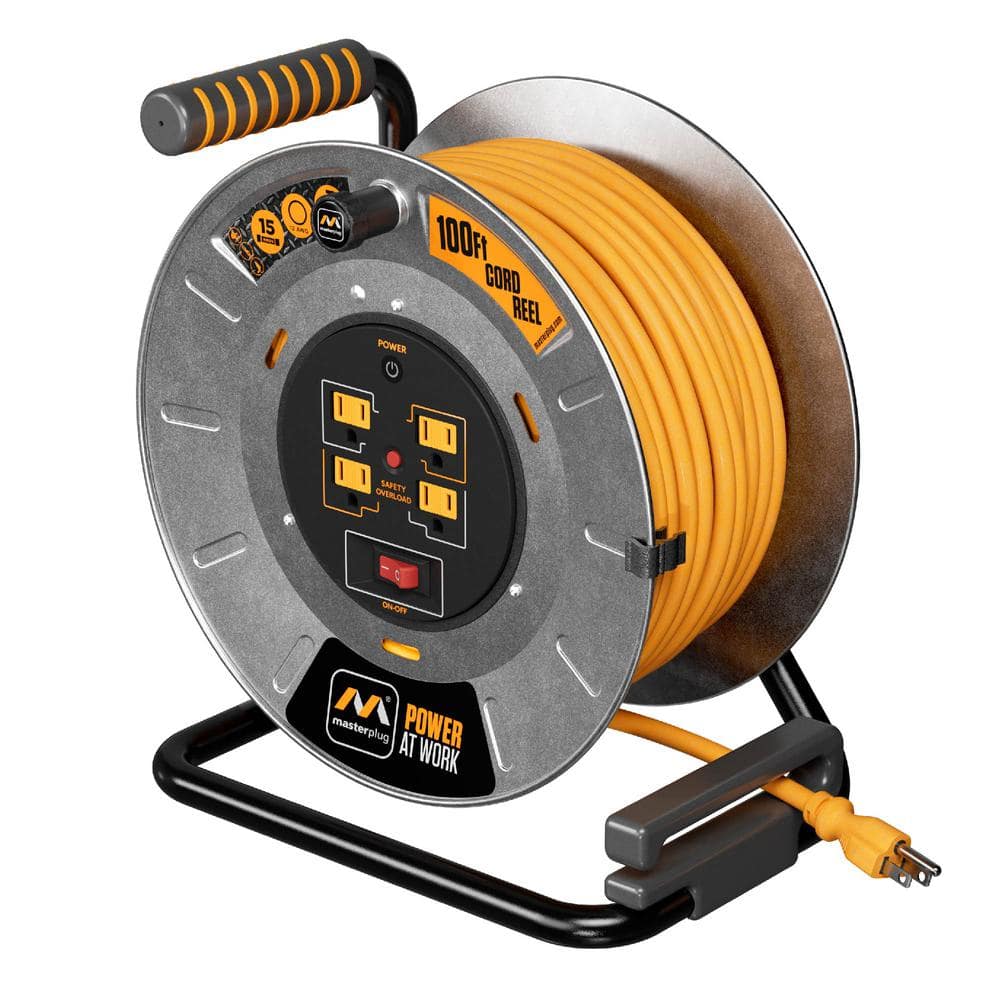 Masterplug Open Reel 100 ft. 12 AWG/3 15amp Extension Cord Reel with 4 ...
