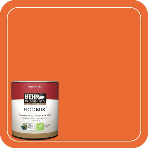 BEHR PREMIUM PLUS 1 qt. #220B-7 Electric Orange Flat EcoMix Plant-Based ...