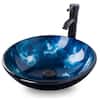16.5 in. Contemporary Artistic Glass Round Vessel Sink Faucet & Pop Up ...