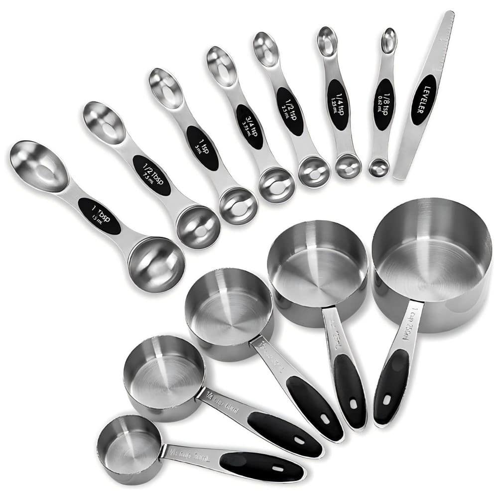 Numhew Stainless Steel 13-Piece Black Measuring Cup and Spoon Set with ...