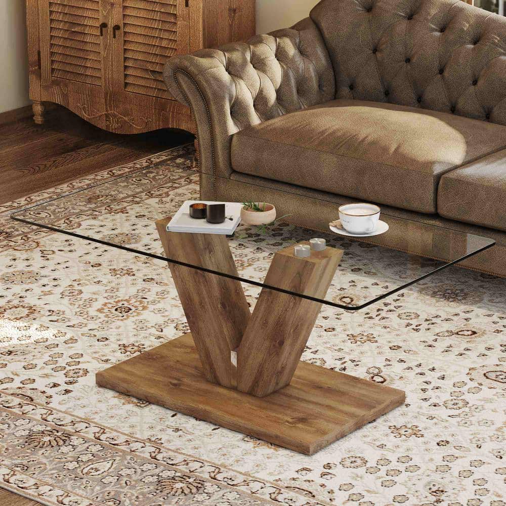 Polibi Modern 43.3 in. Transparent Rectangle Glass Coffee Table RS ...