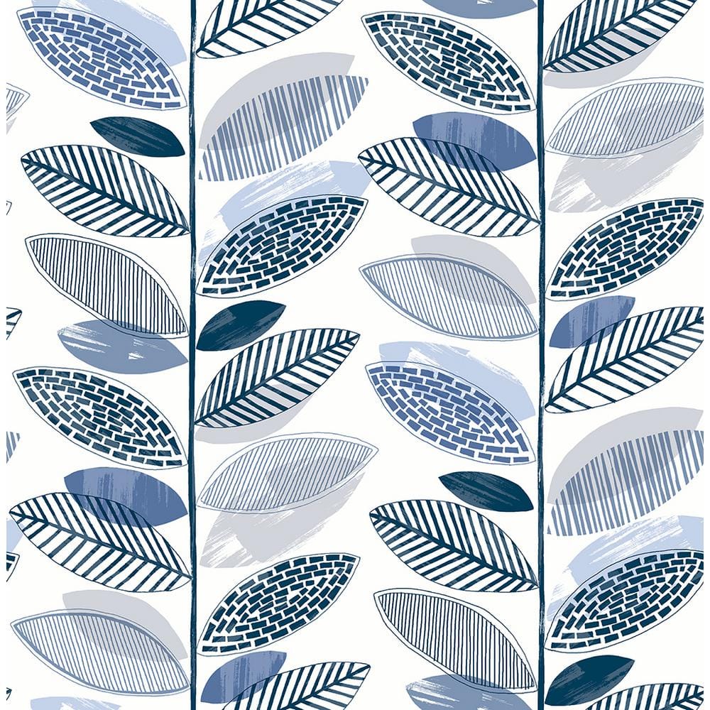 Brewster Nyssa Blue Leaves Blue Wallpaper Sample 2904-25682SAM - The ...