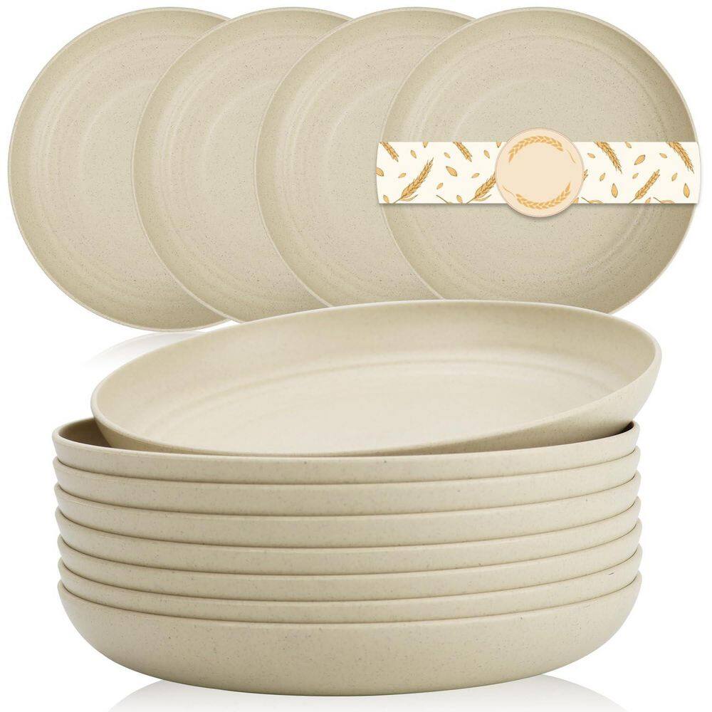 Wudkey 9 in. Beige Wheat Straw Unbreakable Dinner Plates (Set of 8) for ...
