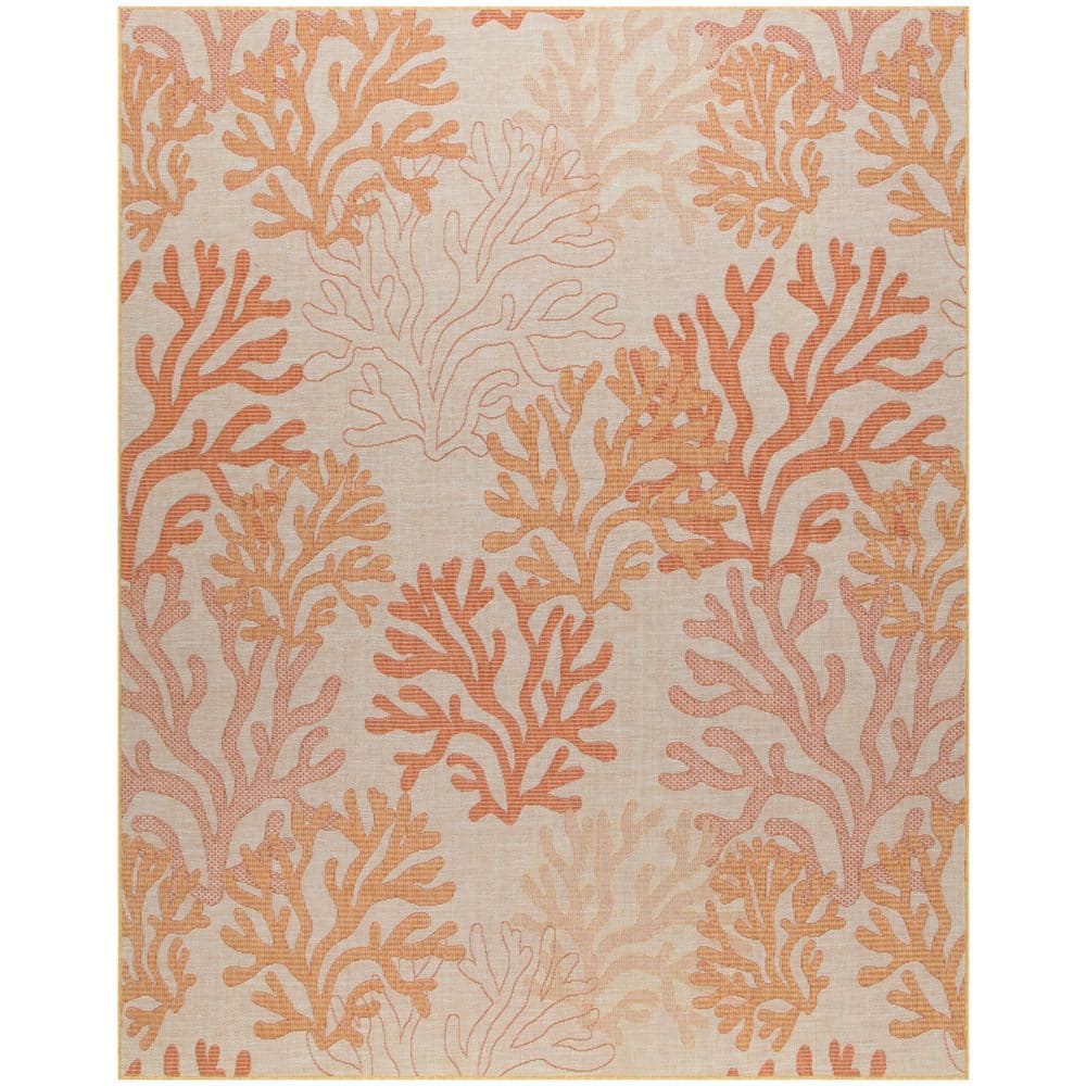 Nourison Garden Oasis Coral 8 ft. x 10 ft. Nature-inspired Contemporary ...