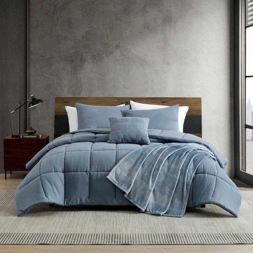 KENNETH COLE REACTION KCNY Solid 5-Piece Dark Blue Microfiber Full ...