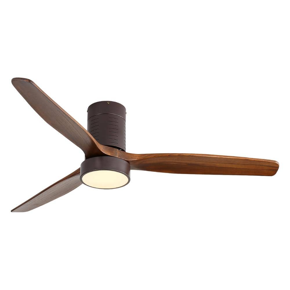 Clihome 52 in. Indoor Flush Mount Coffee Color Ceiling Fan with LED ...