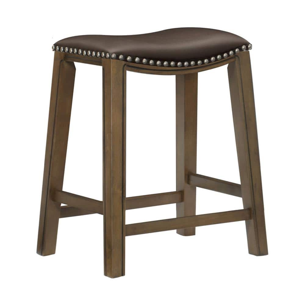 Homelegance 24 in. Brown Counter Height Wooden Bar Stool Saddle Seat ...
