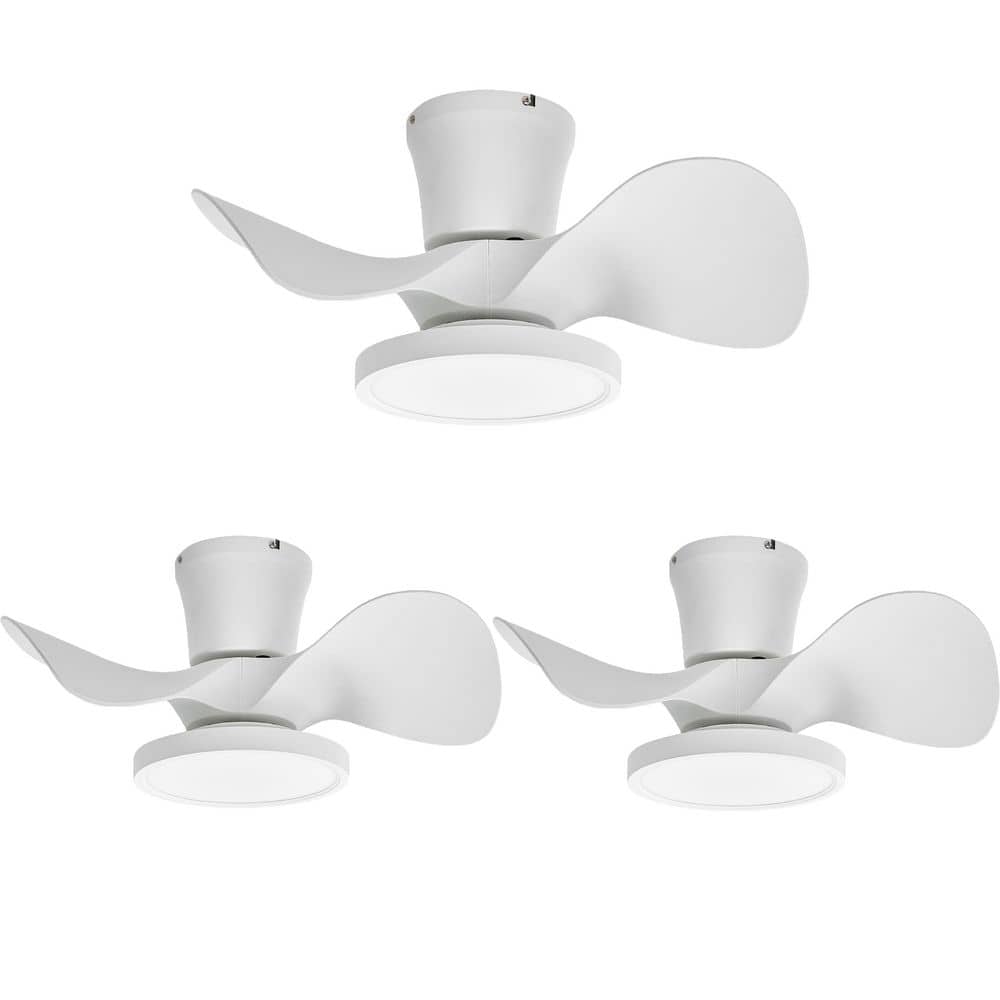 QRMOK 3-Pack 22 in. LED Indoor White Small Ceiling Fan with Light and Remote and Reversible DC ...