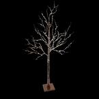 GERSON INTERNATIONAL 6.5 ft. Tall, Brown Wrapped, Snowy Tree with LED ...