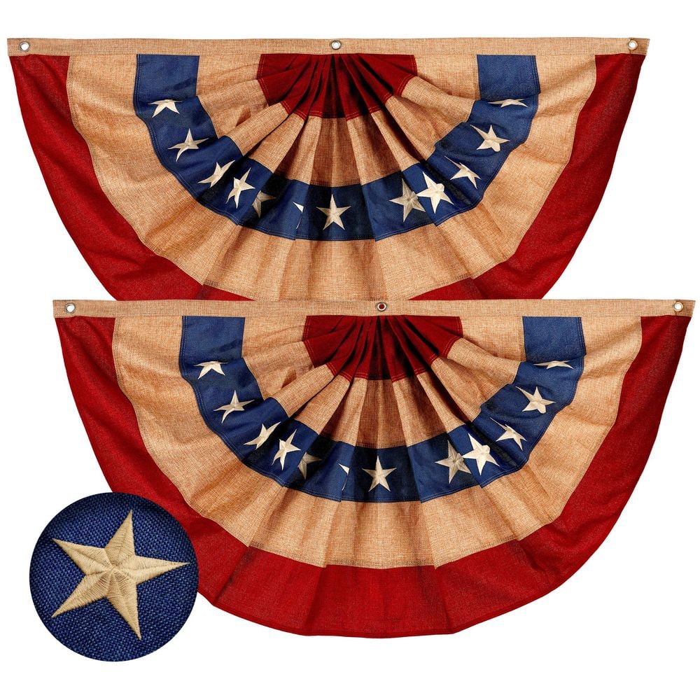 G128 3 ft. x 6 ft. Embroidered Burlap USA Tea Stained Pleated Fan Flag ...