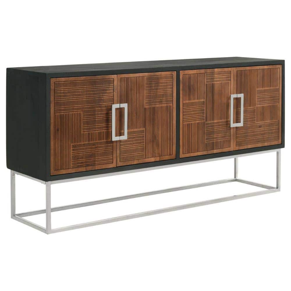 Benjara Brown and Black Wood Top 67 in. Sideboard with 4-Doors BM309196 ...