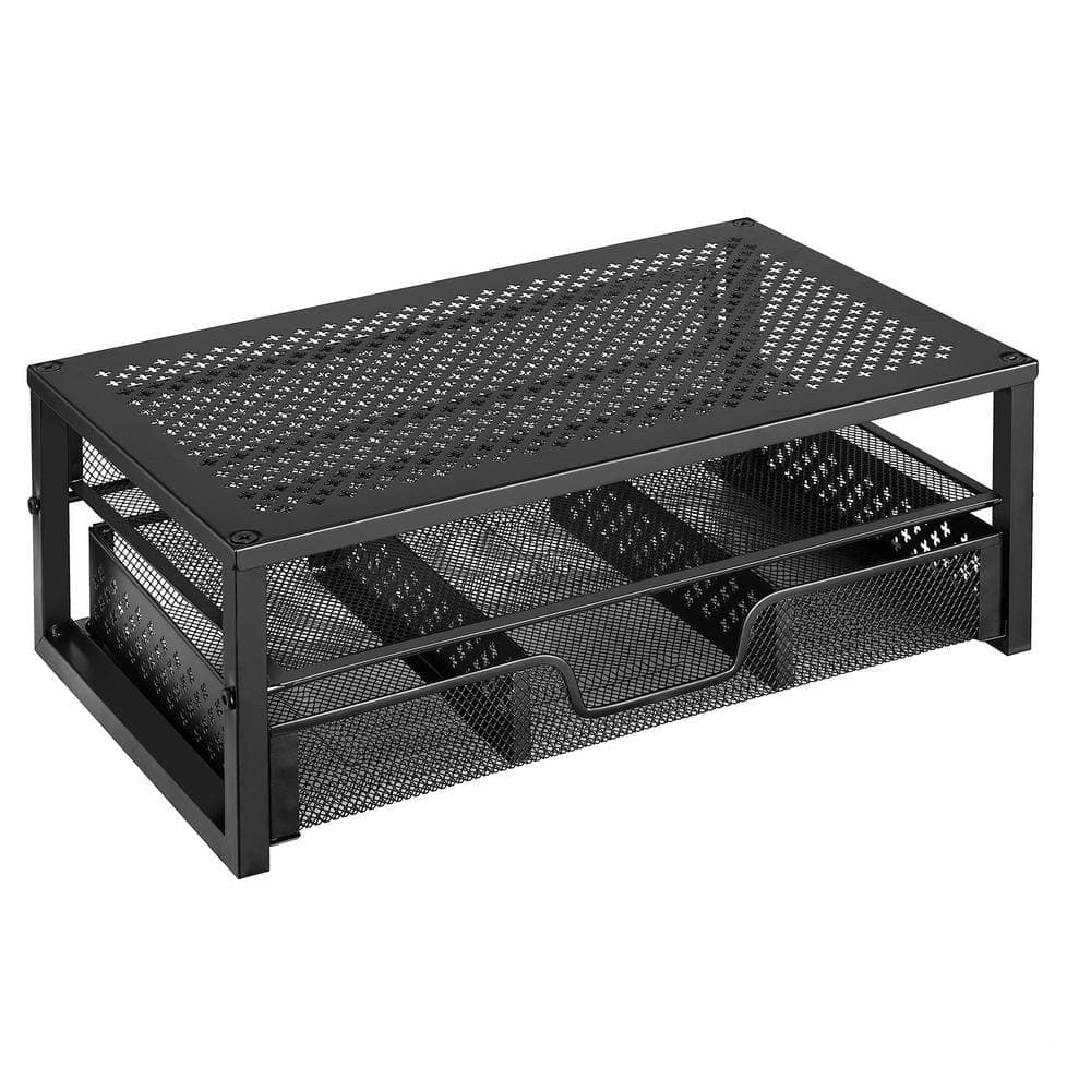 Black Metal Computer Desk Organizer, Durable Monitor Stand Riser with ...