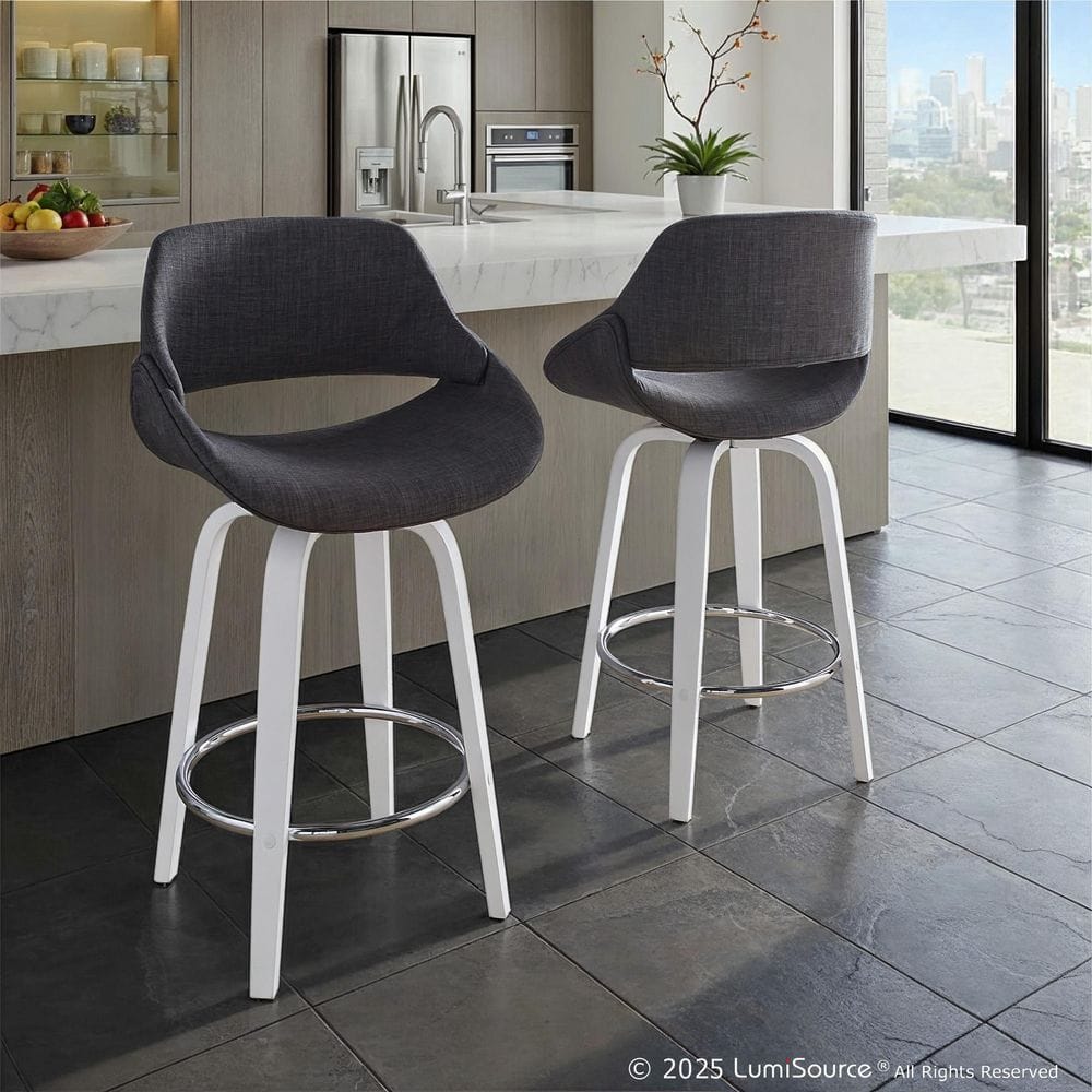 Lumisource Fabrico 38 in. Charcoal Fabric, White Wood, and Chrome Fixed ...
