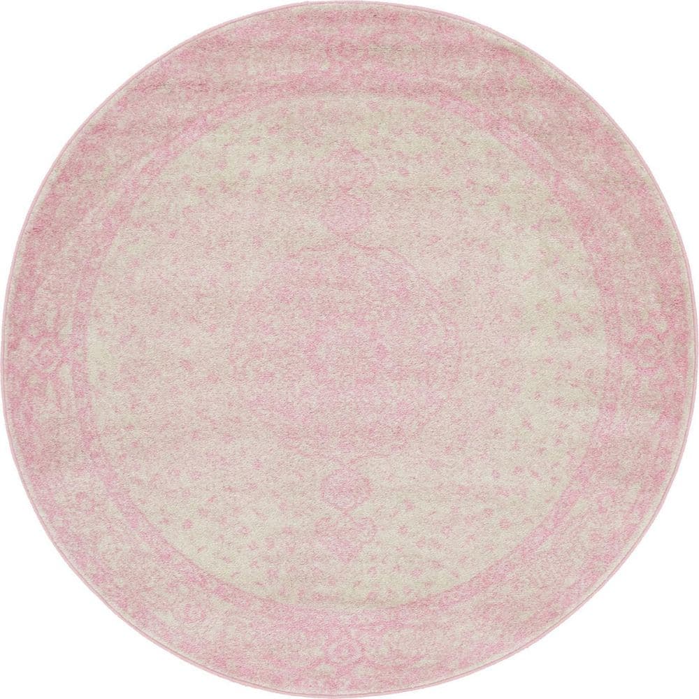Unique Loom Pink 5 ft. Round Bromley Area Rug 3144227 - The Home Depot