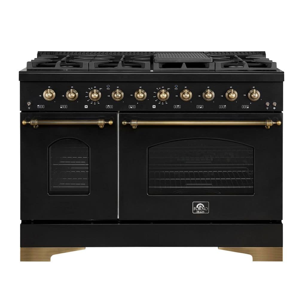 Forno Antico 48 in. Black Dual Fuel Double Oven Range 8 Burners ...