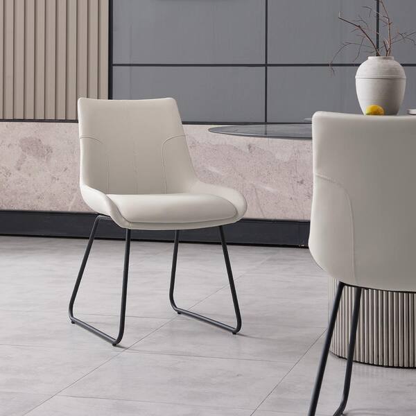 Beige Faux Leather Upholstered Dining Chairs with Black Metal Legs Set of 4 Black Legs Chairs W9030063LWY The Home Depot