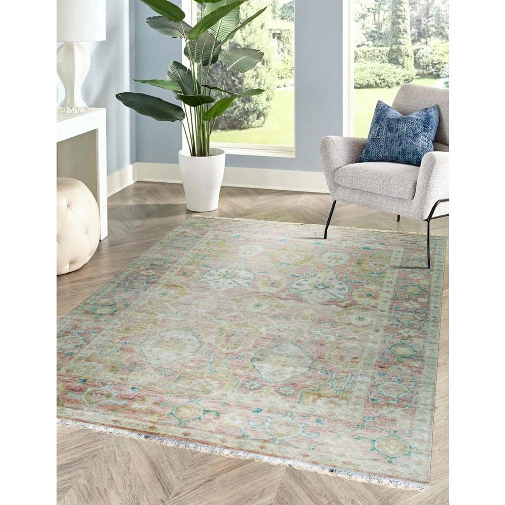 EORC Pink 10 ft. x 14 ft. Hand-Knotted Wool Classic Oushak Rug Area Rug ...