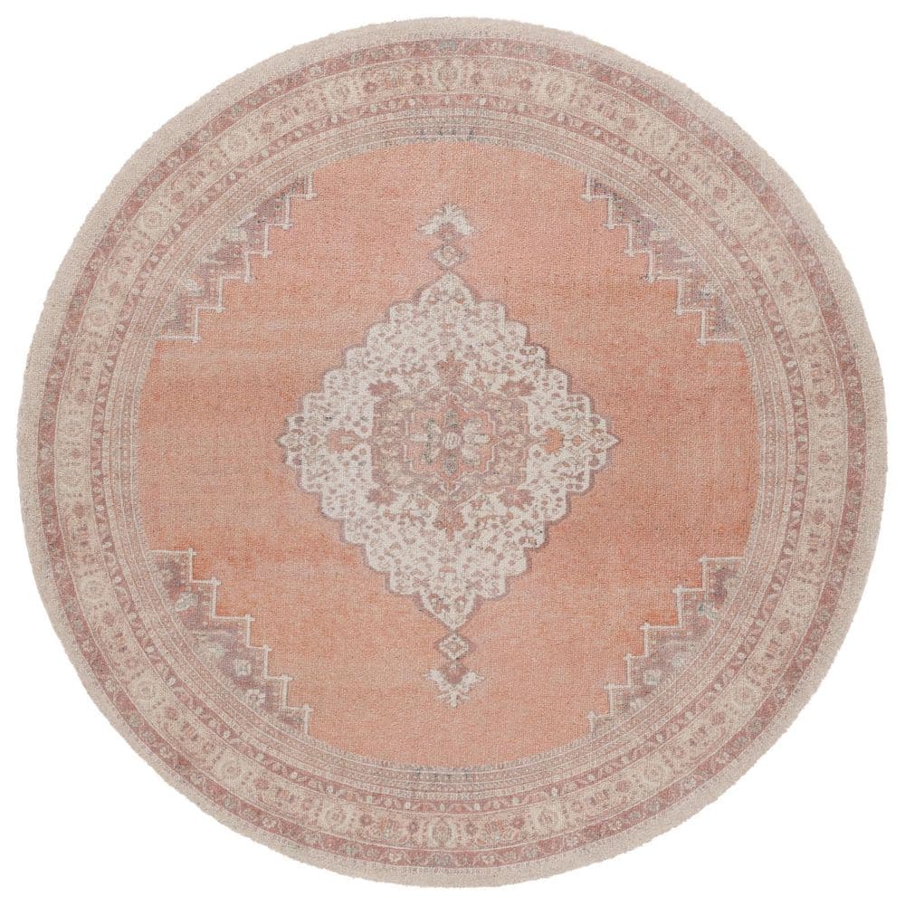 SAFAVIEH Classic Vintage 6 ft. x 6 ft. Ivory/Light Rust Faded Medallion ...