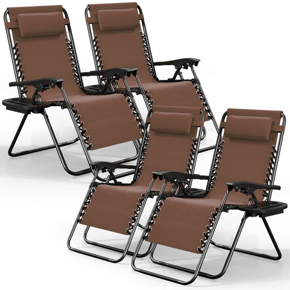HEARTH & HARBOR 4-Piece Brown Zero Gravity Chairs, Metal Outdoor Lawn ...