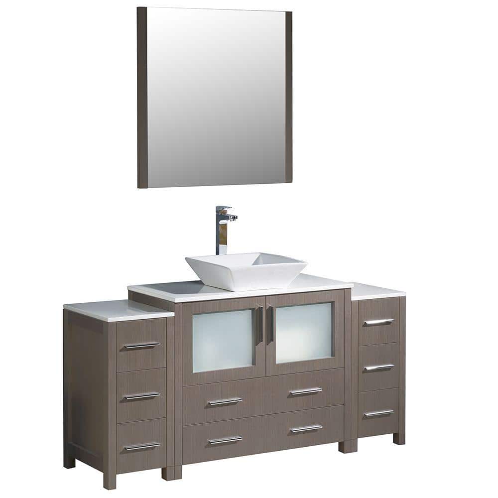 Fresca Torino 60 in. Vanity in Gray Oak with Glass Stone Vanity Top in ...