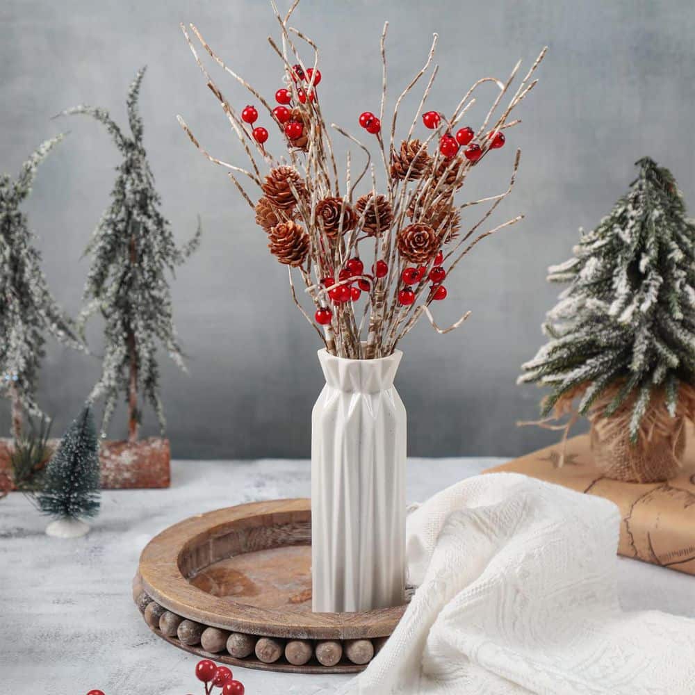 12 Pcs 16 in. Red Artificial Pine Christmas Tree Floral Stems ...