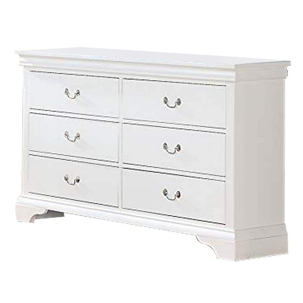 Benjara 15 in. White and Chrome 6-Drawer Wooden Dresser Without Mirror ...